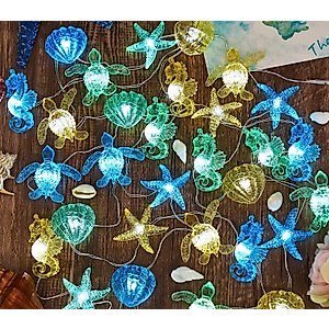 Ocean Themed String Lights Marine Life Night Lights Beach Décor Sea Turtle Seahorse Starfish Clam Decorative Lights Battery Operated USB Plug in 30LED 10ft Christmas Tree Ornaments Holiday Bedroom