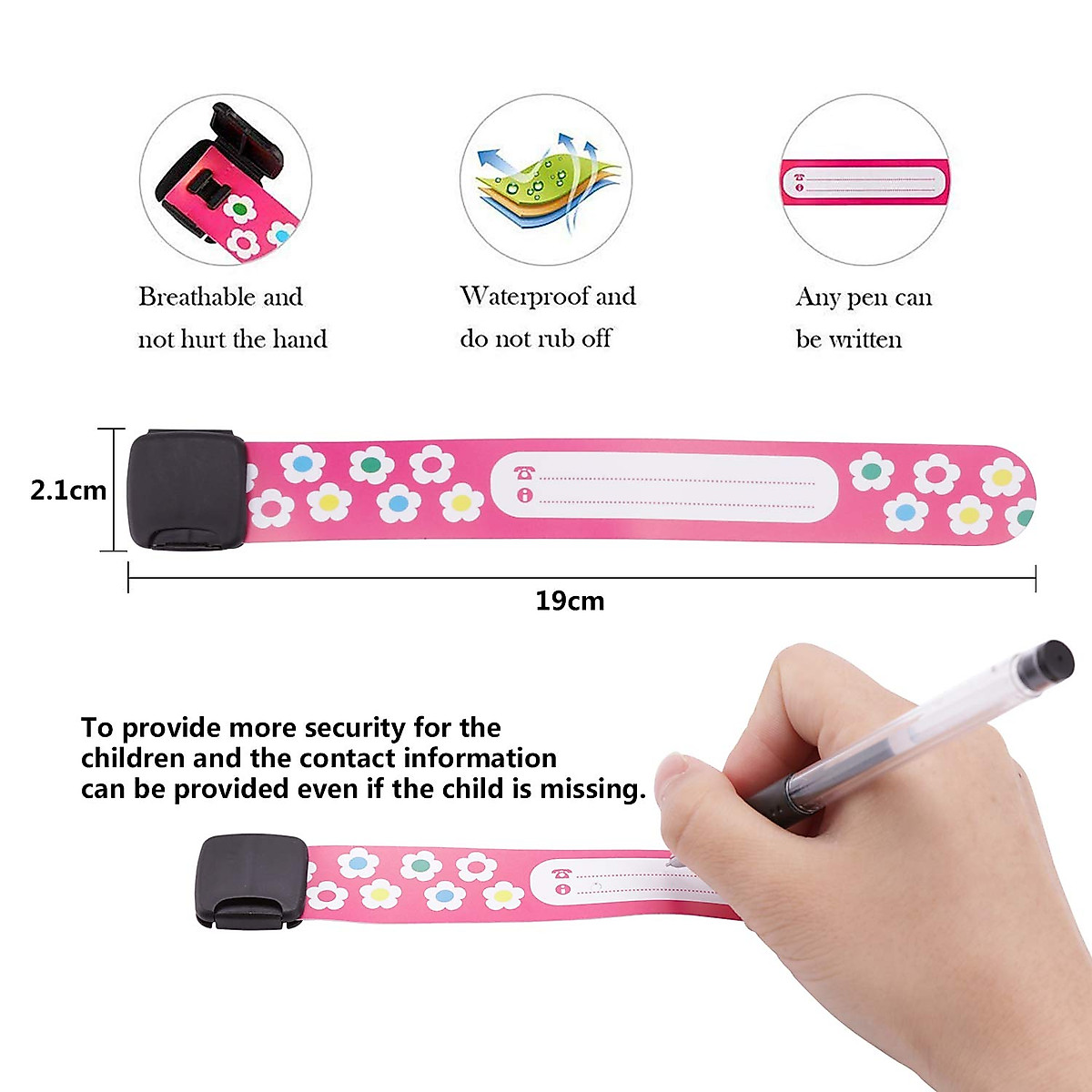 8 Pieces Child Safety ID Wristband, Emergency Identification Bracelets Reusable Waterproof Handwritten Brands Safety Armband for Kids or Old Men (8)