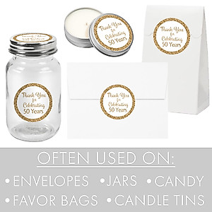 White and Gold 50th Birthday Thank You Stickers - 1.75 in - 40 Labels