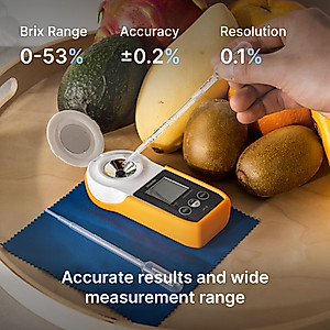 Digital Brix Refractometer - Pairs with Smartphone | Range 0-53%; Accuracy ±0.2%; ATC | Portable Handheld | Made in Korea | Measures Sugar Content in Honey, Wine, Beer, Liquids Easy to Read