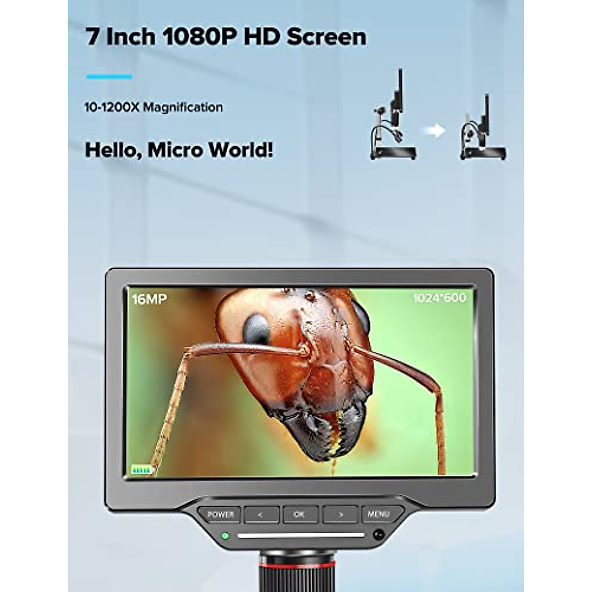 7-inch HDMI LCD Digital Microscope with Extension Tube and Guidebooks, (1200X 16MP 1080P), Microscope with Screen for Soldering & Coin Collection Included 32GB Card, Compatible with TV/Windows/Mac