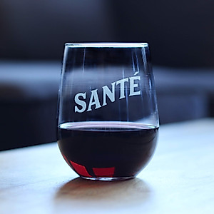 Sante - French Cheers - Stemless Wine Glass - Cute France Themed Gifts or Party Decor for Women and Men - Large
