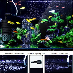 QANVEE Aquarium Sponge Filter Bubbler with Ultra Quiet Water Pump and Ceramic Balls for Fish Shrimp Breeding Tank (Filter M(15-50 Gallon))
