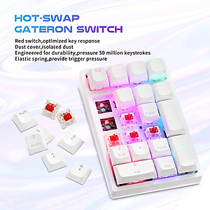 MOTOSPEED Mechanical Numeric Keypad Hot-Swap GATERON Switch Wired Gaming Keypad RGB Backlit PBT Keycap 21 Keys Mini Numpad Portable Keypad Extended Layout(Gateron Red)