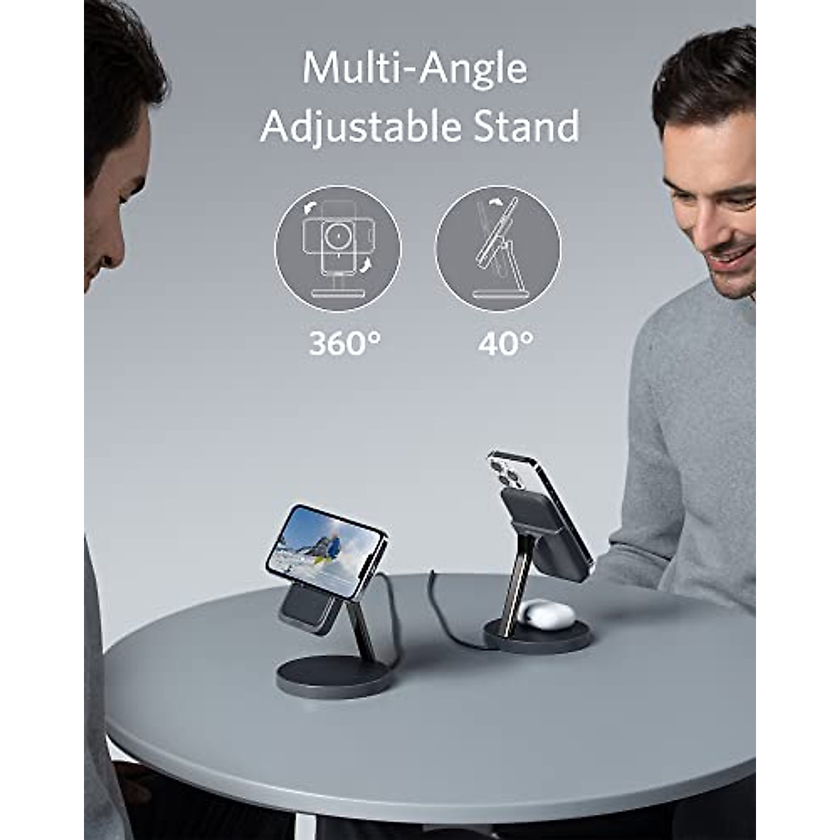 Anker Magnetic Wireless Charger, 633 MagGo 2-in-1 Wireless Charging Station, Detachable Portable Charger, Only for iPhone 14/14 Pro/14 Pro Max/13/13 Pro Max and AirPods Pro (Interstellar Gray)