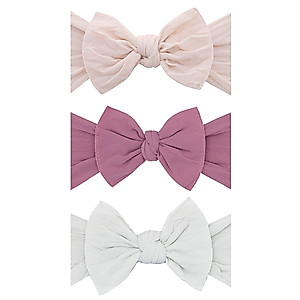 Baby Bling Bows - Newborn to Little Baby Girl Bows, 3PK CLASSIC KNOT Nylon Super Soft Stretchy Toddler Headbands, Perfect Hair Accessories Head Bands for Infant Kids, Made in the USA
