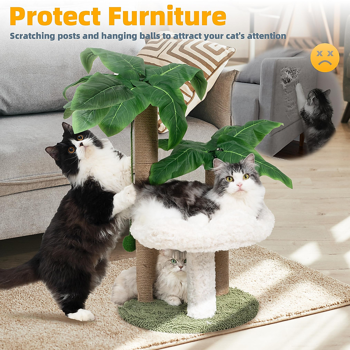 Cat Scratching Post Palm Tree with Bed Cloud Cute Cat Tree for Indoor Large Cats 3 Scratching Poles Sisal Hanging Balls for Cat Perch Cat Scratcher for Kitten and Adult Cats Tower Climber