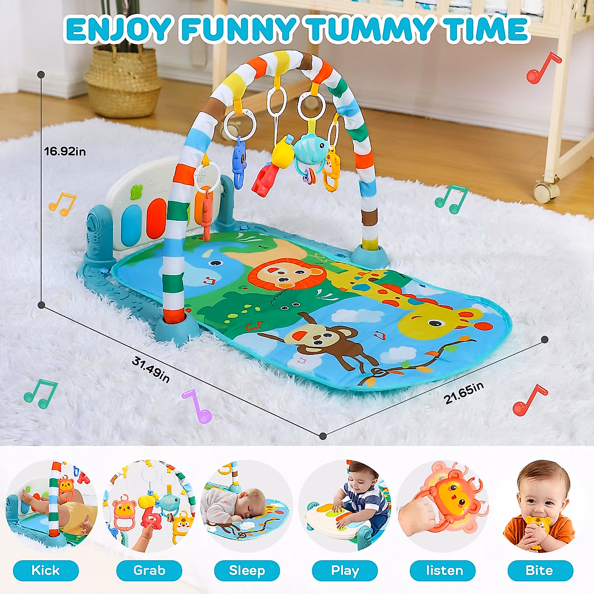 TOY Life Baby Gym Play Mat for Babies 0-6 Months Tummy Time Mat, Baby Kicking Toy Play Piano Playmat Activity Gym for Baby Boy Girl, Infant Toddler Activity Center Toys, Baby Floor Newborn Play Mat