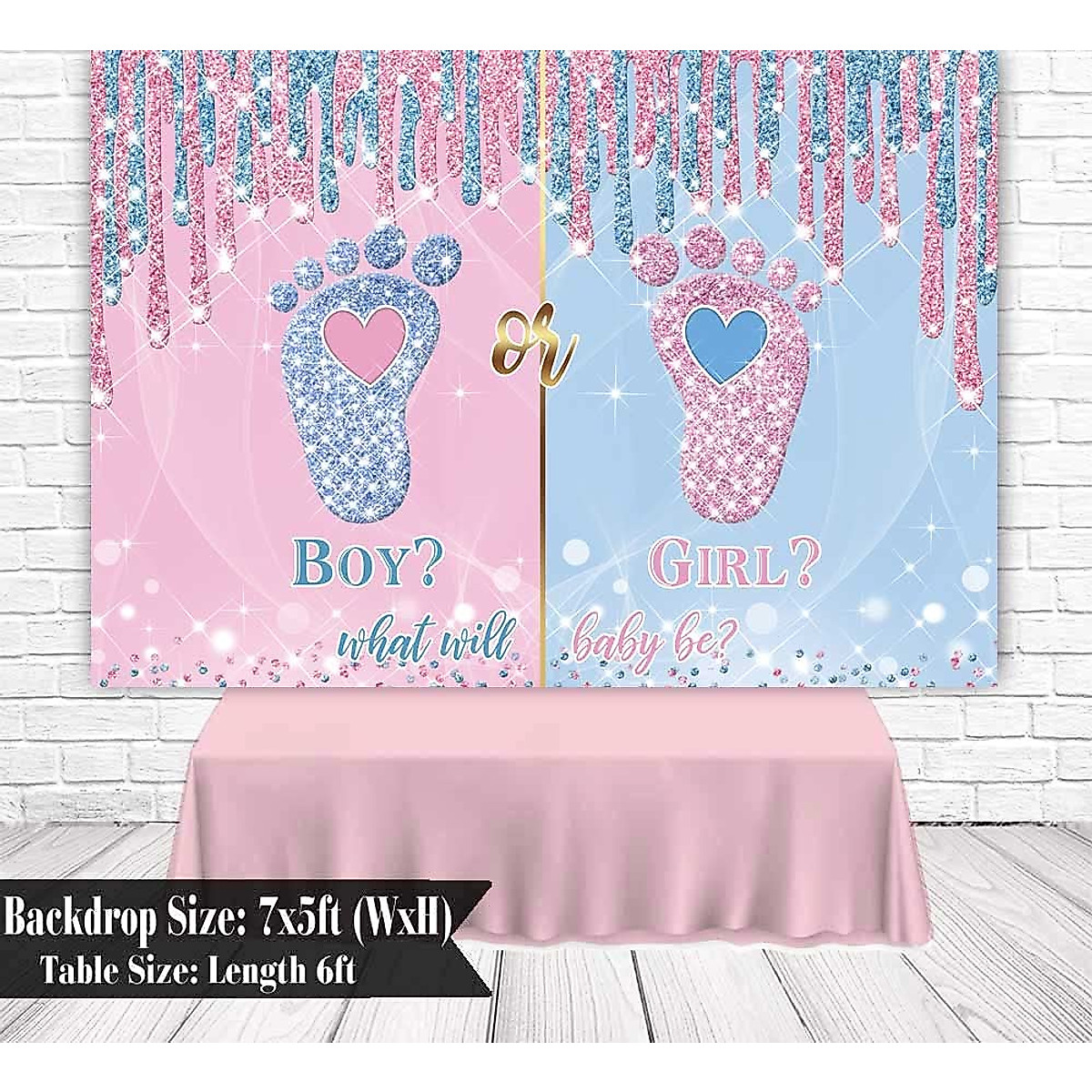 Sensfun 7x5ft Little Feet Gender Reveal Backdrop Boy or Girl What Will Baby Be Party Decoration Pink Blue Backdrops for Baby Gender Reveal Surprise Party Banner Supplies