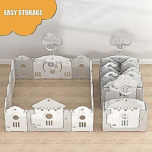 Veemuaro Baby Playpen, Portable 14-Panel Foldable Playpen, Large Baby Playard with Game Panel, Adjustable Shape Kids Activity Centre Safety Play Yard Home Indoor Outdoor