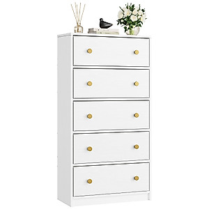 Nicehill White Dresser for Bedroom with 5 Drawers, Fabric Dresser Storage Tower, Chest of Drawers for Closet, Living Room, Hallway, Entryway, Woodeen Dresser（White）