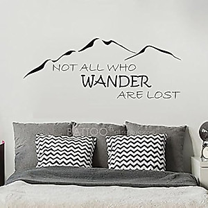 BATTOO Not All Who Wander are Lost Wall Decal Mountain Vinyl Sticker 30" W 11.5" H Family Kids Room Mural Motivation Love Home Travel Hobbit, Black