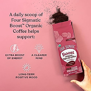 Four Sigmatic Boost Organic High Caffeine Coffee | Dark Roast Extra Strong Ground Coffee with L-Theanine & Cordyceps Mushroom Extract | Energy Booster Super Coffee without the Jitters | 12oz Bag