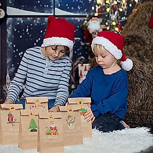 Skycase 12 Pcs Christmas Paper Bags, Party Gift Candy Treat Bag 6 Patterns with 12 Pcs Christmas Label Stickers for Outdoor Indoor Home, School, Office Xmas Party