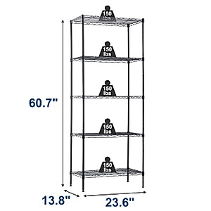24/7 Shop at Home Nigel Industrial 5 Tier Wire Shelving Rack with Adjustable Shelves and NSF Certified, Metal Storage Shelves for Kitchen, Office, Garage, Basement, Laundry Room, Black