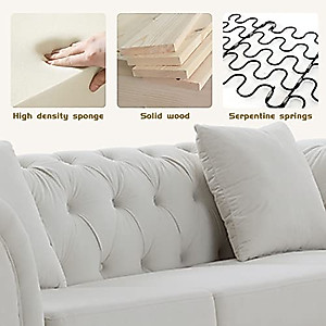 EASYTOUR Chesterfield Sofa, 3-Seater Mid Century Velvet Upholstered Couches, Modern Classic Tufted Button Settee with Roll Arm and Metal Legs for Living Room, Apartment, Office, Small Space, White