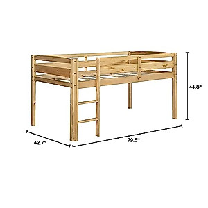 Merax Twin Size Wood Low Loft Bed Frame for Kids Junior Full Length Guardrails Walnut