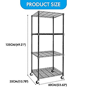 4-Shelf Adjustable, Metal Shelving Unit Heavy Duty, Kitchen Shelf Organizer Rack, Wire Shelving Unit on Wheel Casters, NSF Metal Wire Rack Sheving, Free Standing Gargage and Kitchen Storage Shelves