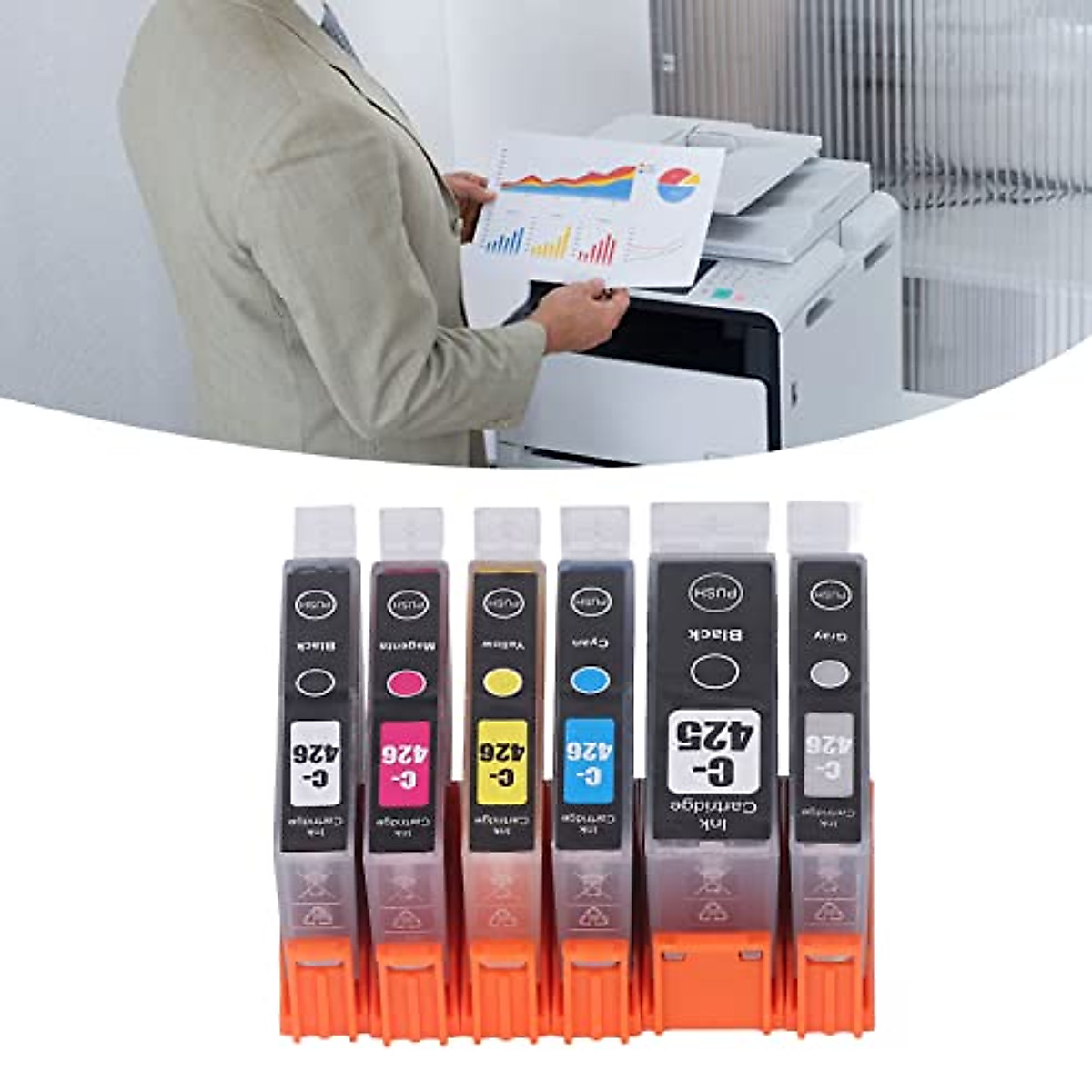 Fafeicy Inkjet Cartridge Replacement ABS Housing Ink Cartridge Accessories Multi Colors for PIXMA Hospital School Government (BK BK C M Y GY 6 Colors)