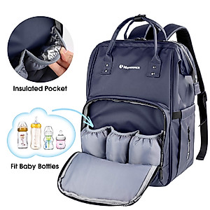 BesyPro Baby Diaper Bag Backpack Waterproof Travel Back Pack Maternity Nappy Changing Bags with Changing Pad Insulated Pockets,Navy Blue