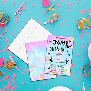 YQV Bounce House Jumping Party Birthday Invitations, 20-Count Invitations With Envelopes, Tie Dye Style Tampoline Birthday Party Decorations And Supplies-HBYQK-A02