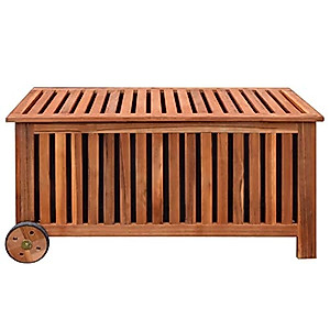 Festnight 2 in 1 Mutifunctional Garden Storage Bench Wood Pool Deck Box with 2 Wheels Outdoor Yard Patio Seat Container Outdoor and Indoor Use Furniture 46 x 20 x 23 Inches (L x W x H)