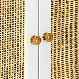 Finnhomy Bathroom Cabinet Wall Mounted, Bathroom Wall Cabinet with 2 Hand Made Rattan Doors and Adjustable Shelves, Over The Toilet Storage Cabinet, Medicine Cabinet for Bathroom Kitchen Laundry Room