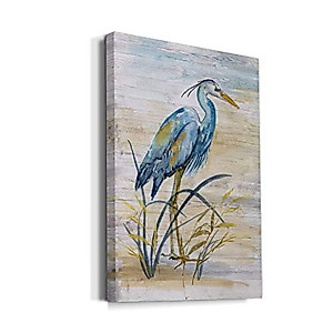 Renditions Gallery Animals Wall Art Abstract Paintings for Decor Rustic Yellow Blue Heron Bird Canvas Artwork Prints for Bedroom Living Room Office Walls - 18"X27" LT15