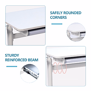 Fosheni Ultimate Kids Adjustable Study Desk - Height-Adjustable [39" x 23"] Children's Workstation with Large Desktop, Storage Drawer, and Ergonomic Design - Ideal for Writing,Reading,White