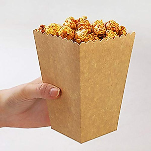 Disposable Popcorn Bags, 36 Pack Kraft Paper Popcorn Boxes, Foldable Paper Boxes for Chips, Cookies, Nuts, Snacks by FUNZON (Brown)