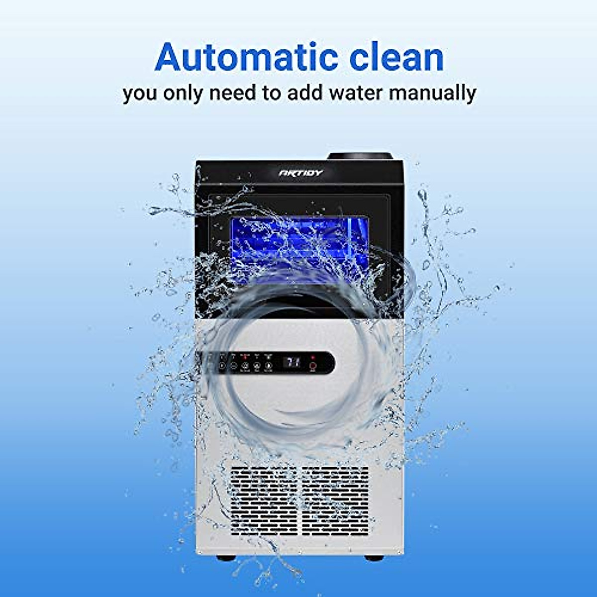 Artidy Commercial Ice Maker Machine, 100LBS/24H Clear Square Ice Cube,33LBS Ice Storage Capacity with Auto Clean and LED Temperature Display for Home,Restaurant,Bar,Coffee Shop,Kitchen