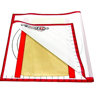 DoughEZ Patented Extra Large 17.5 x 32 Non-Slip Silicone Pastry Dough Rolling Mat and 6 Guide Sticks - BPA Free, Approved materials