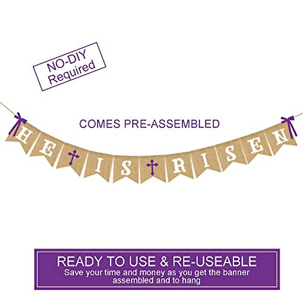 HE is Risen Banner Burlap - Easter Banner - Easter Decorations - Religious Holiday Resurrection Bunting - Church Mantel Outdoor Hanging Decor