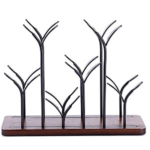 Kovot Tabletop Bottle Rack, 6 Wine Bottle Holder, Dark Brown Wood Base with Black Iron Branches, Countertop Home Decor Kitchen Storage Rack, Bar, Cellar, Cabinet, Pantry