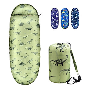 Kids Sleeping Bags for Boys – Military Green Dinosaur – Rioyalo YOLO 45 Camping Sleeping Bags for Kids with Carry Bag - Outdoor and Indoor (Military Dinosaur)