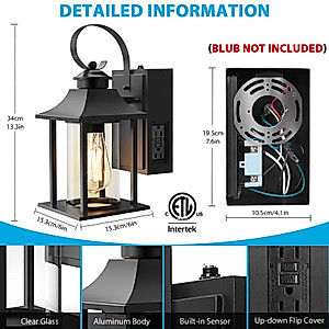 VDKK Porch Lights with GFCI Outlet,Dusk to Dawn Outdoor Light Fixture with Plug Waterproof Light Exterior Wall Mount,Anti-Rust Outside Lantern for House Garage Front(Without Bulb)