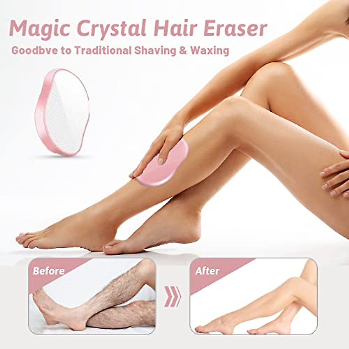 Crystal Hair Eraser, Magic Hair Eraser for Women and Men, Crystal Hair Remover Painless Exfoliation, Hair Removal Tool for Arms Legs and Back, Portable Mild Hair Remover, Reusable & Washable（Pink）