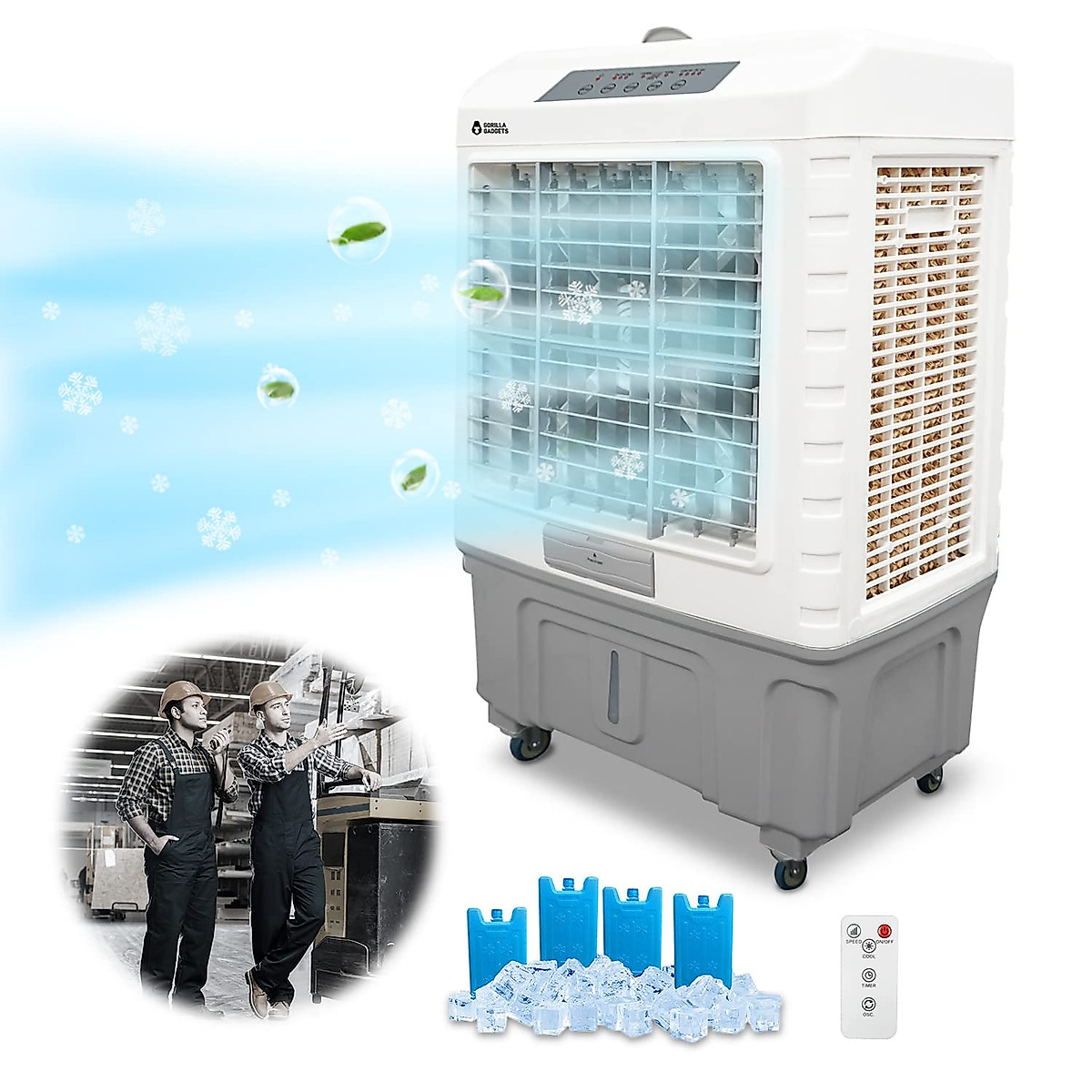 Gorilla Gadgets Outdoor Evaporative Portable Air Cooler with Touch Controls, Large Quiet Electric 5300 CFM. 13.2 Gallon Water Tank and Wheels. Cools 1850.00 Square Feet for Commercial Office Home