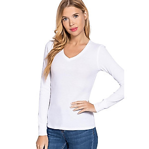 Women's Lightweight Long Sleeve V Neck Thermal Underwear Top Sweater Sweatshirt in White - S