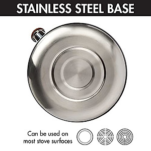 Primula Avalon Whistling Stovetop Tea Kettle, Food Grade Stainless Steel Wide Mouth, Fast to Boil, Cool Touch Handle, 2.5-Quart, Gunmetal Grey and Wood-Look