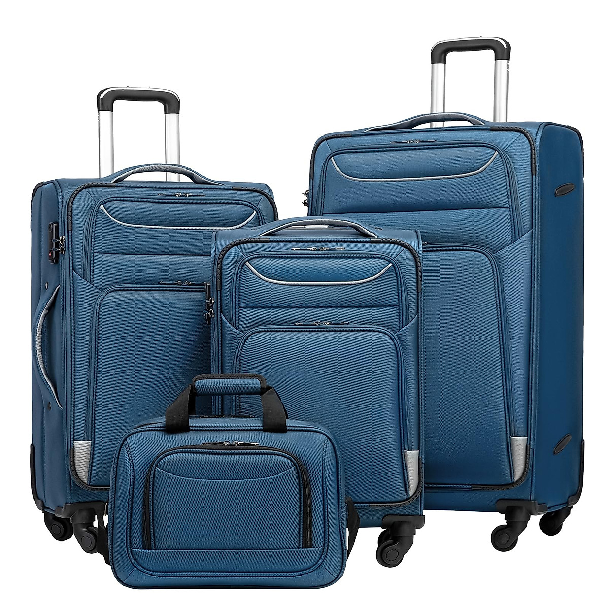 Coolife Luggage 3 Piece Set Suitcase Spinner Softshell lightweight (blue+sliver)