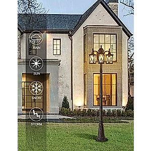 CMRCOZIRA Modern Outdoor Street Light 82.7" H, Dusk to Dawn 3-Head Post Lights, Outdoor Lamp Post with Outlet, Waterproof Outdoor Lamp Post Lights, Street Lantern 3 Light in Black for Exterior Yard