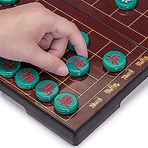 Yellow Mountain Imports Chinese Chess (Xiangqi) Magnetic Travel Board Game Set (12.8-Inch) with Jade-Colored Playing Pieces