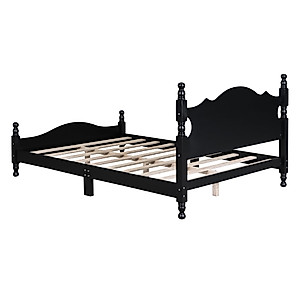 Harper & Bright Designs Full Size Platform Bed with Headboard, Retro Style Full Size Bed Frame, Full Wood Bed Frame with Slat Support for Bedroom, No Box Spring Needed (Black)