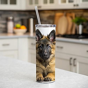 Belgian Tervuren Dog Puppy Photo Skinny Tumbler 20oz with Straw Insulated Water Bottle Gift
