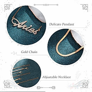 JONKY Layered Rhinestone Pendant Necklace Gold Crystal Aries Necklaces Chain Sparkly Letter Snake Chain Choker Necklace Fashion Constellation Jewelry for Women and Girls