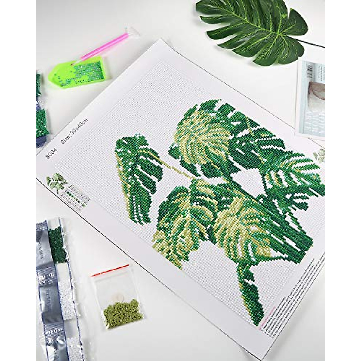 PP OPOUNT 6 Pack 5D Diamond Painting Kits for Adults, Green Plants Full Drill Round Diamond Cross Stitch Diamond Painting by Number Kits for Home Wall Decor(11.8x15.7 inch, Patent Product)