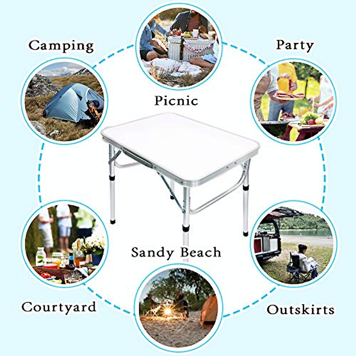 Camp Field Aluminum Folding Small Picnic Table, Adjustable Height Lightweight Portable Camping Table for Picnic Beach Outdoor Indoor (Medium)