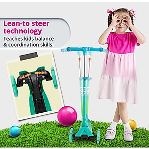 Kicksy - Kids Scooter - Toddler Scooter for Kids 2-5 Adjustable Height - 3 Wheel Scooter for Kids Ages 3-5 Boys & Girls - Kids Three Wheel Scooter with Light Up LED Wheels