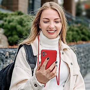 UEEBAI Crossbody Lanyard Phone case for iPhone 7 Plus/8 Plus, Silicone Phone Cover with Adjustable Necklace Strap Soft Belt Neck Cord Lanyard Shockproof Protective Case - Red